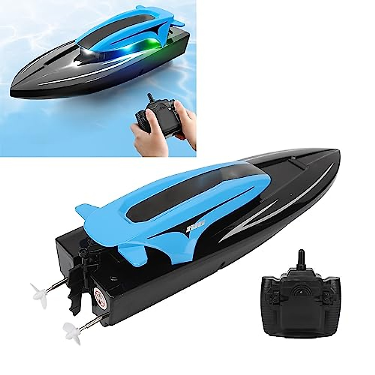 Jeanoko RC Boat, Powerful 4CH LED Light RC Boats Toy High Speed with Remote Control for Lakes