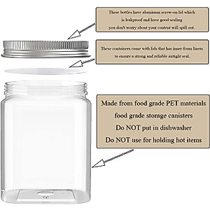6 Pack 24 Oz Clear plastic jar, Refillable Kitchen Storage Containers, For Kitchen & Household, Aluminum cap.