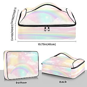 Kcldeci Insulated Thermal Food Carrier Insulated Casserole Carrier for Hot or Cold Food,Rainbow Unicorn Insulated Tote Bag for Potluck Cookouts Parties Picnic,Lasagna Lugger