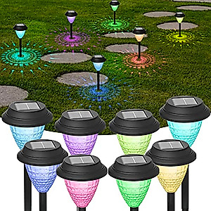 8 Pack Solar Path Lights, Solar Lights Outdoor Waterproof RGB Color Changing & Warm White Garden Pathway Lights, Landscape Lights Solar Powered for Yard Patio Walkway Driveway