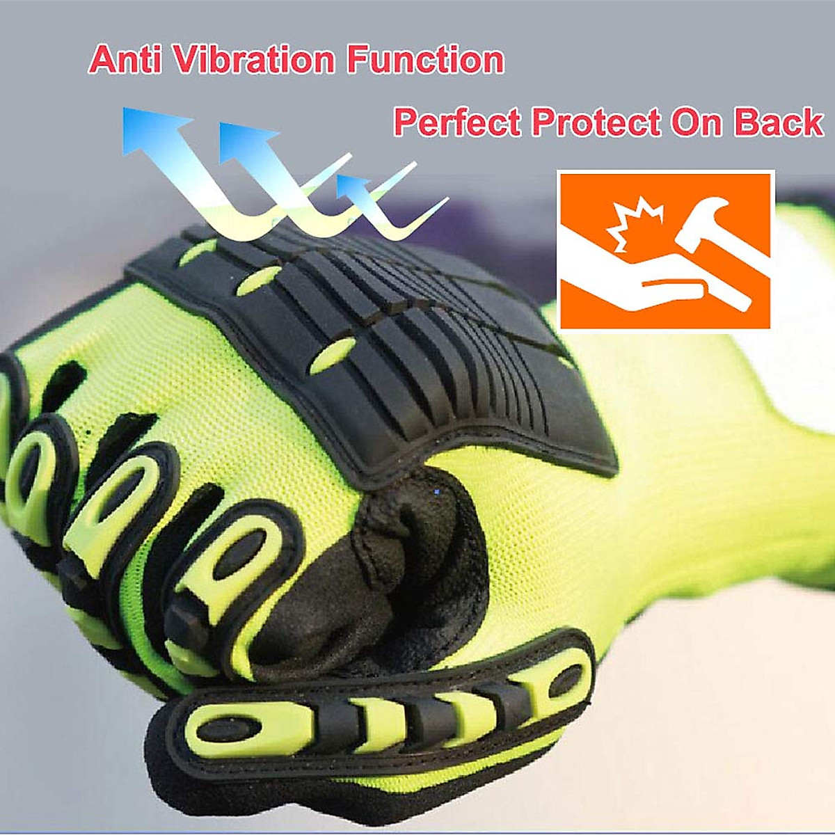 Nmsafety Anti Vibration Oil-proof Cut Resistant Safety Work Glove,Full finger,Yellow Nylon+HPPE+Glassfirbe Seamless Knitted Liner With Sandy Nitrile Rubber Palm,Excellent Grip. (Large)