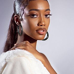 Bestyle 40mm Medium Black Twisted Hoop Earrings for Gilrs, Daliy Wear Minimalism Jewelry, Gift for Mom Mother Wife Daughter Girlfriends