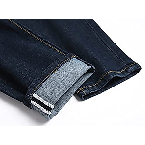 OIIIO Men's Patch Ripped Stretch Regular Fit Jean (32, Dark Blue-6618)