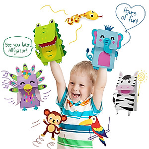 Creative Kids Make Your Own Hand Puppets for Kids with Animal Sounds - Musical Puppet Theater Making Kit of 3 Paper Bag Finger & 4 Hand Puppets - Arts & Crafts Kits Gifts for Kids Toddlers Ages 3+