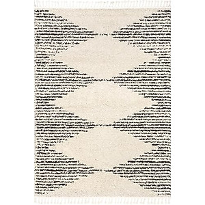 nuLOOM Bria Moroccan Shag Tasseled Area Rug - 2x3 Accent Shag Rug Modern/Contemporary Off-White/Charcoal Rugs for Living Room Bedroom Dining Room Nursery Entryway