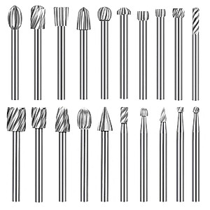 Carving Bits Wood Engraving Router Bit with 1/8"(3mm) Shank, 20Pcs HSS Different Burr Set to Meet Your Different Needs, Durable Rotary Tools Accessories for DIY Woodworking, Carving