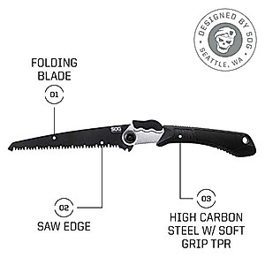 SOG Folding Saw - Wood Saw, Hand Saw, Pruning Saw and Camping Saw with 8.25 Inch Removable Blade and Compact Sheath for Foldable Saw (F10N-CP) , Black