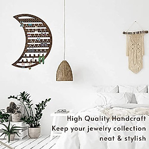 Ramadan Moon Wooden Jewelry Organizer Wall Mounted, Hanging Jewelry Organizer Earring Organizer Necklace Holder Bracelet Holder Over The Door, Jewelry Holder for Earrings, Necklaces &Rings (Brown)