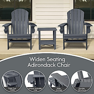 CLOUDEEP Folding Adirondack Chairs, Oversized Adirondack Chairs with Side Table and Cup Holder, Modern Composite Plastic Outdoor Furniture Chairs for Patio, Fire Pit, Porch, Backyard, Deck