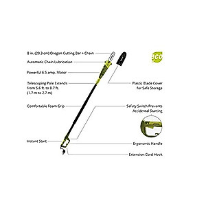 Sun Joe SWJ800E 8-Inch 6.5-Amp Telescoping Electric Pole Chain Saw with Automatic Chain Lubrication System