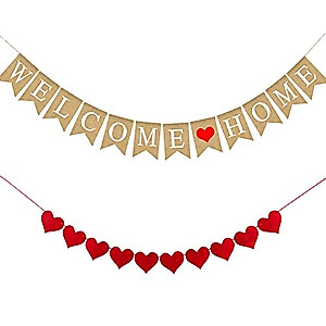 Welcome Home Banner Burlap Sign Party Decorations, Rustic Bunting Garland Family Gathering Photo Booth Props