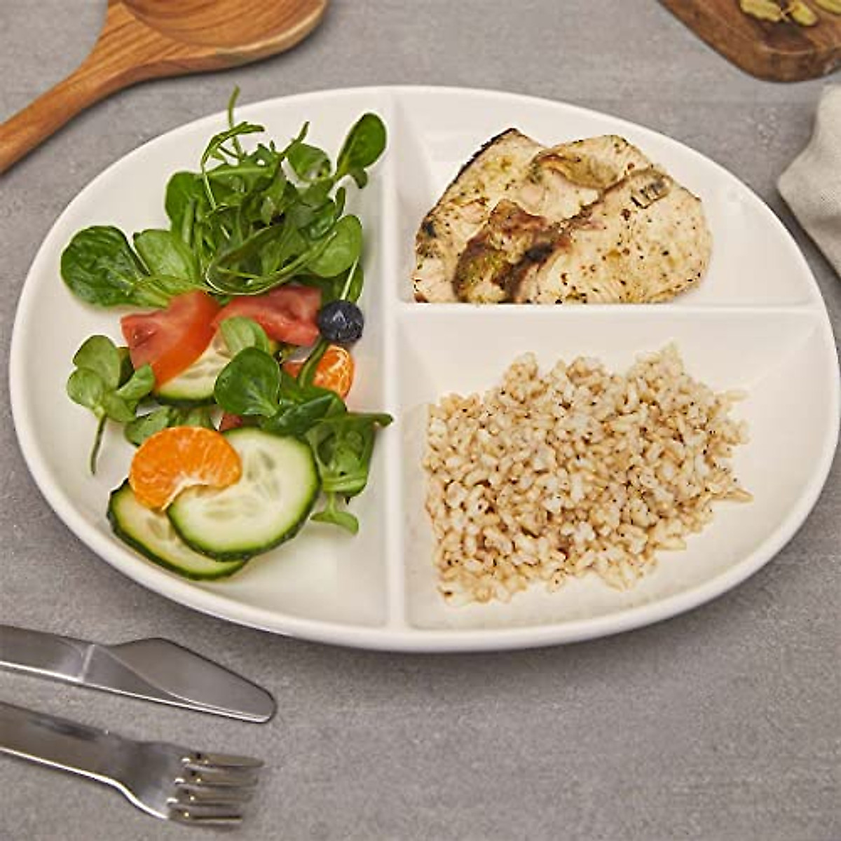 Uba Portion Control Plate for Healthy Eating & Bariatric Diet | Divided Porcelain Dinner Plate (1)