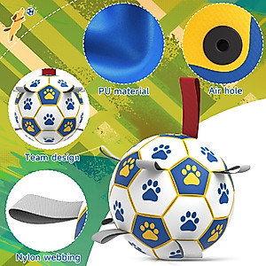 QDAN Dog Toys Soccer Ball with Straps - Durable Dog Balls for Small Medium Dogs, Outdoor Dog Toys, Summer Dog Water Toy, Herding Ball, Puppy Dog Birthday Gifts White (6 Inch)
