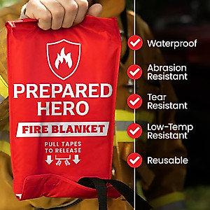 Prepared Hero Emergency Fire Blanket - 1 Pack - Fire Suppression Blanket for Kitchen, 40” x 40” Fire Blanket for Home, Fiberglass Fire Blanket