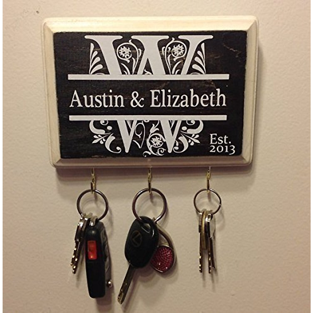 Personalized Key Holder for Wall - Custom Key Hanger with Family or Couple's Name | Vinyl or Laser Engraved Options | Natural Wood Key Rack | Made in USA.