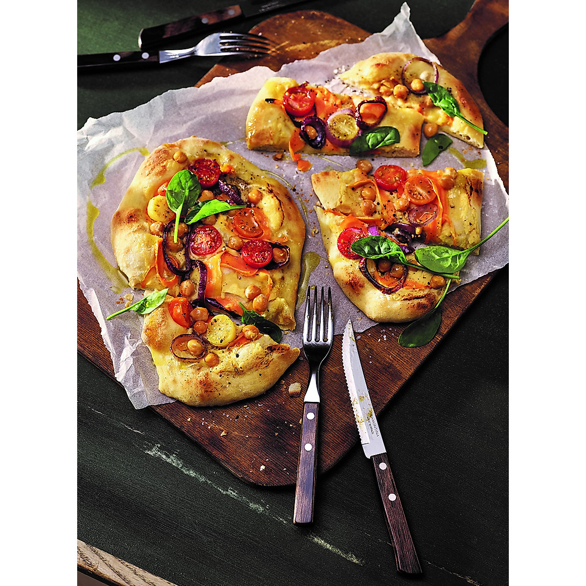 Tramontina Cutlery Set with Steak Knives, 8 Piece Sharp Knife and Fork Set with Wooden Handles, ‎Camping, Kitchen, Rustic, Dishwasher Safe, 29899296