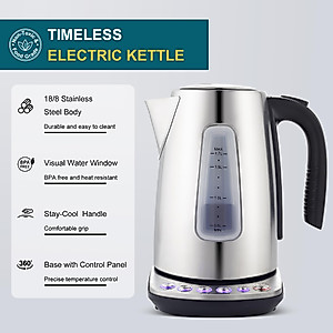 KEINVE Electric Kettle Temperature Control with 4 Presets, 1.7L Hot Water Kettle Electric, Stainless Steel Tea Pot Kettle for Boiling Water, 1H Keep Warm, Fast Boiling Water Boiler & Heater
