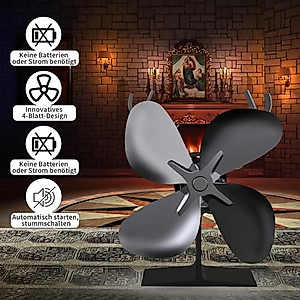 Surakey Wood Stove Fan for Heater, Heat Powered 4 Blade Non Electric Fireplace Fan with Bracket Reindeer Shape Heater, for Wood Log Burner Stove/Fireplace Camping Outdoor/Indoor Use (Green)
