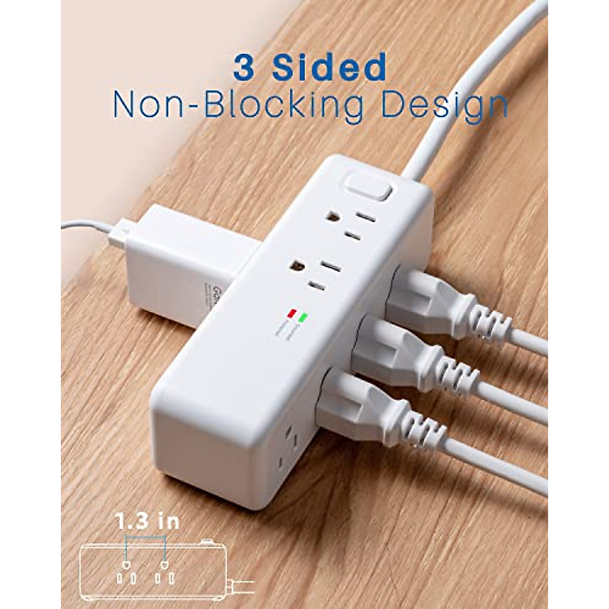 Power Strip Surge Protector by KOOSLA, [15A 1875W] 3 Sided, 6.5 ft Extension Cord, Flat Plug, 8 AC Multiple Outlets & 3 USB Ports Charging Station, Compact for Travel, Home, Office, Dorm Room