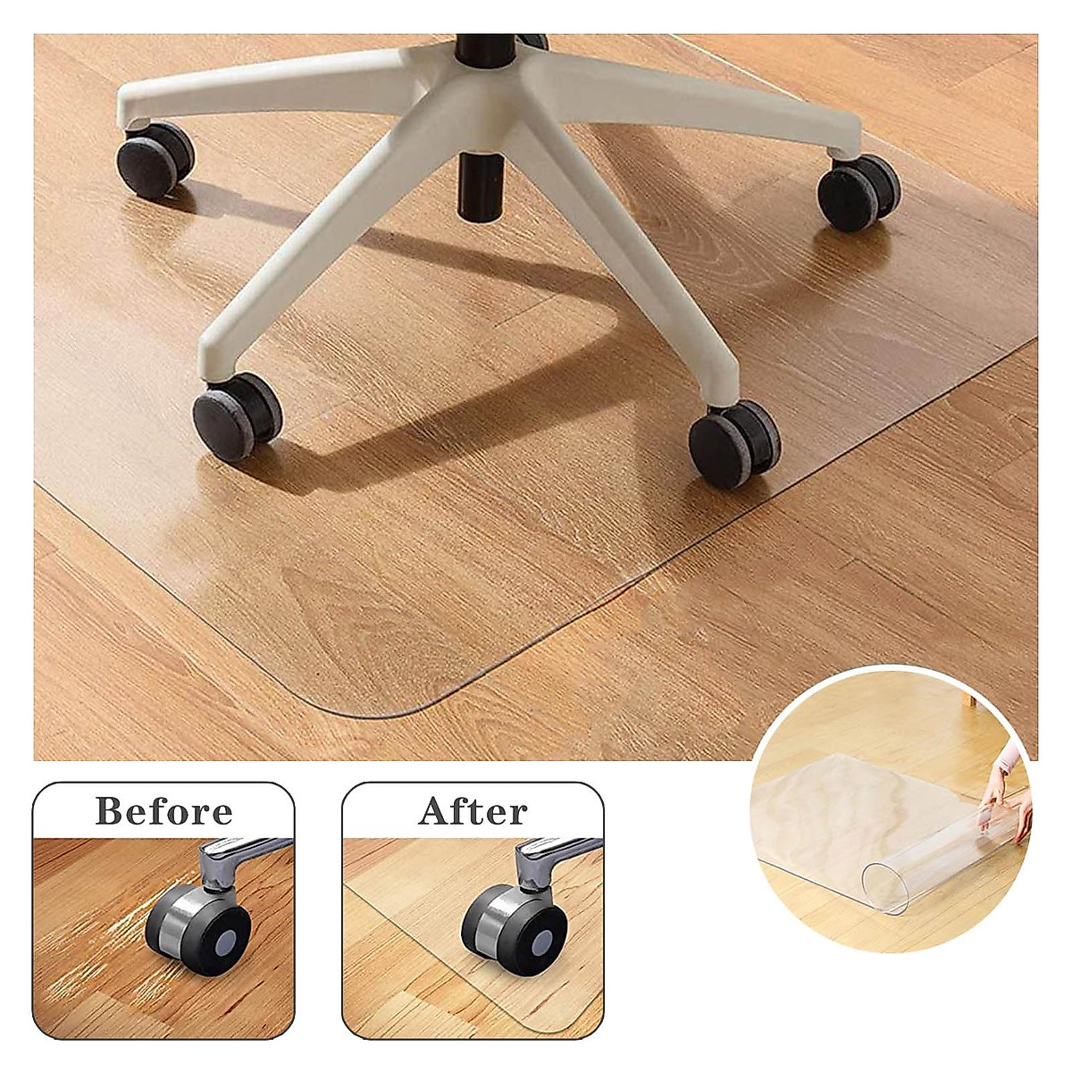 1.5mm Chair Mat for Hardwood & Tile Floor 36"x48" 48"x48" Heavy Duty Office Chair Mat for Rolling Chairs Office Chair Mats for Hardwood Floors Anti Slip Non-Curve Floor Protector for Home Office (Col