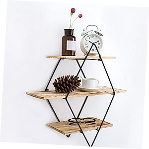 COLLBATH 1pc Three Tier Shelf Decorative Decoration Art Crafts Wall-Mounted Hanging Rack Iron Framework Rack Multi-Layer Wood Board Rack Home Decor Storage Rack