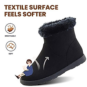 Girls Boots Warm Ankle Winter Boots Kids Soft Plush Lining Fur Collar with Zipper Snow Bootie Indoor Outdoor Shoes for Girls Big Kid 2 US Black