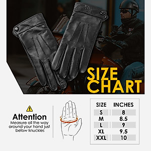 Dsane Winter Genuine Sheepskin Leather Gloves for Men, Warm Touchscreen Texting Cashmere Lined Driving Motorcycle Gloves (Black, L)