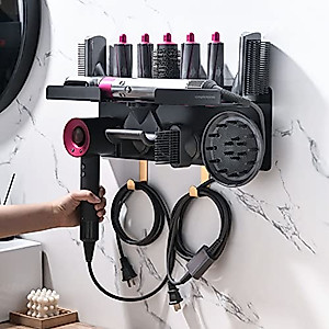 simpletome 2 in 1 Wall Mount Holder for Dyson Airwrap Styler Supersonic Hair Dryer Storage Dyson Attachments and Accessories with Cable Organizer