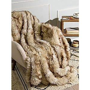 Best Home Fashion Champagne Fox Faux Fur Full Throw Blanket - 58