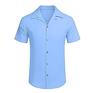 Lastesso Mens Casual Button Down Shirts Men's Beach wear Clothing Hawaiian Shirt for Men Big and Tall Mens Clothing Big and Tall Tshirts Shirts for Men Blue S