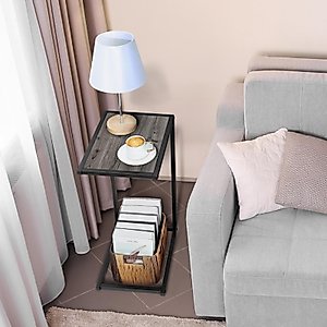 Set of 2 C Shaped End Table, Couch Tables That Slide Under, C Shaped Sofa Table for Couch, C Tray Snack Side Table for Living Room, Bedroom,Sofa, Grey