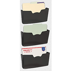 3 Pack - Simple Houseware Plastic Single Pocket Wall Mount File Holder, Black
