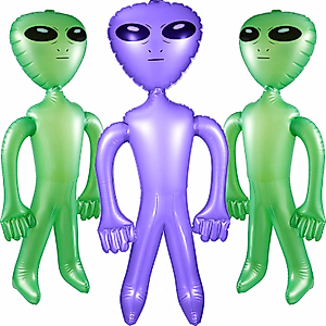 BBTO 3 Pcs Alien Inflates Inflatable Alien Jumbo Alien Blow up Toy for Party Decorations, Halloween, Birthday, Alien Theme Party(35 Inch,Green, Purple)