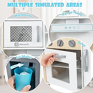 Costzon Kids Kitchen Playset, Wooden Pretend Cooking Toy Set w/Sound, Microwave, Oven, Ice Maker, Range Hood, Stoves, Sink & 18 Accessories, Play Kitchen for Toddlers, Gift for Boys Girls Ages 3+