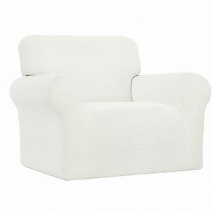 Easy-Going Stretch Chair Sofa Slipcover 1-Piece Couch Sofa Cover Furniture Protector Soft with Elastic Bottom for Kids, Pet. Spandex Jacquard Fabric Small Checks (Chair, Cream)