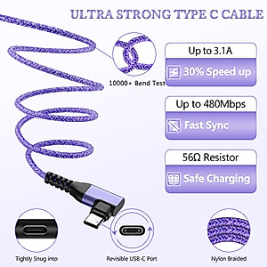 USB Type C Cable 6FT 3Pack Fast Charging Right Angle Cable,3.1A USB C Charger Phone Cord for iPhone 15 Pro,Samsung Galaxy A55 A35 A33 A32 5G S24 A15 A25 A14 A54 A11 A12 A13 A20 A21 A51 S22 S23,Moto,LG