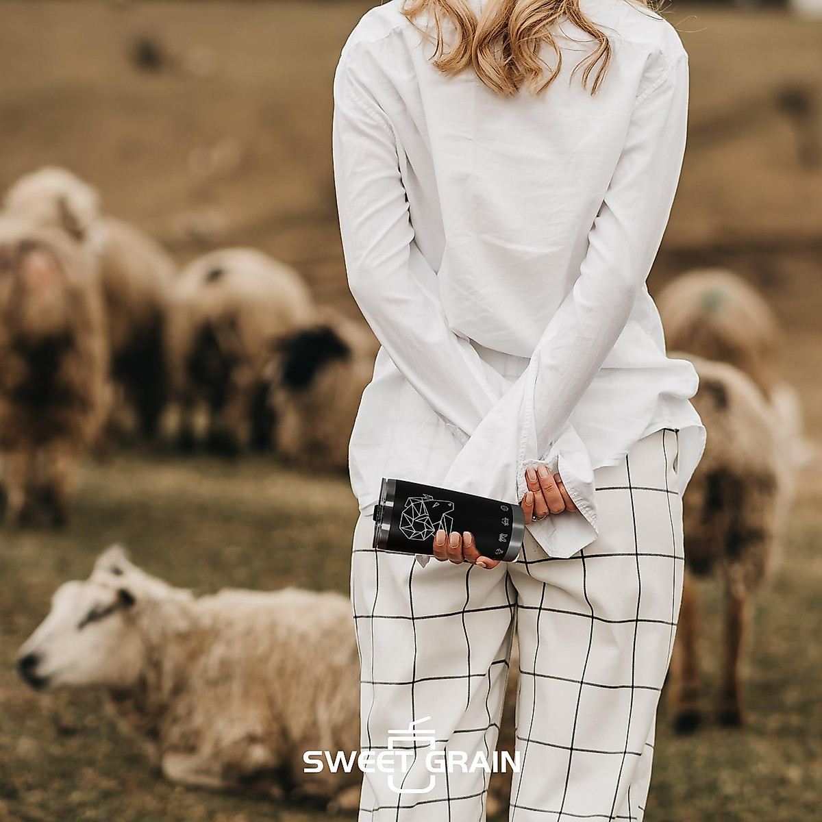 sweet grain 20oz Coffee Tumbler - Stainless Steel Double Wall Insulated Constellation Tumbler with Lid and Straw, Personalized Zodiac Gifts for Birthday/Bachelor Party - Aries