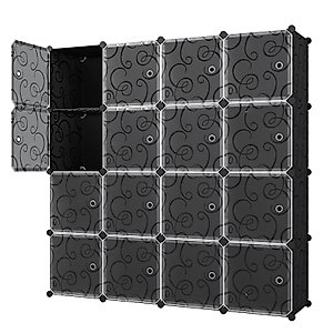 KOUSI Portable Cube Storage - 14"x14" Cube Cube Organizer Storage Organizer Clothes Storage Storage Shelves Furniture for Clothes Plastic Dresser Storage Cubes, Black (4x4 Cubes)