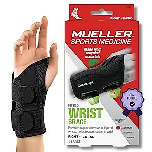 MUELLER Sports Medicine Green Fitted Wrist Brace, Wrist Pain Relief Support for Men and Women, Ideal for Carpal Tunnel, Tendinitis, Arthritis, Right Hand, Black, Large/X-Large