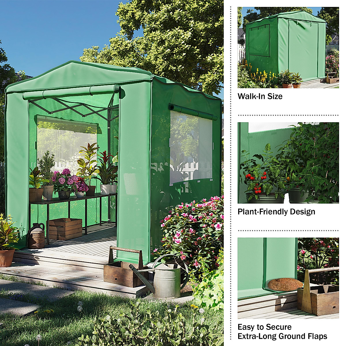 Pop Up Greenhouse - 8ft x 6ft Portable Walk in Green House with Roll-Up Zippered Doors and Mesh Windows - Gardening Supplies by Home-Complete (Green)
