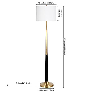 Lyon Two-Tone Floor Lamp with Fabric Shade in Brass/Matte Black/White