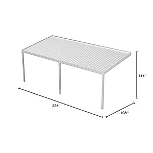 Four Seasons Outdoor Living Solutions Optima Series 22X12ft High-Grade Aluminum Attached Solid Outdoor Patio Cover Awning, 3 Posts, 20 Lb. Snow Load, White