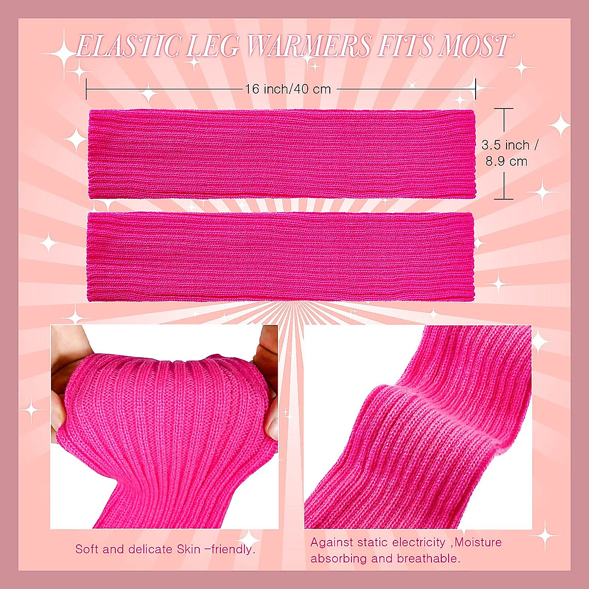 Syhood 80s Women Knit Leg Warmers Ribbed Leg Warmers for Party Accessories (Rose Red, Fluorescent Green, 2)