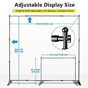 WinSpin 8' Banner Stand Step and Repeat Display Backdrop Banner Stand Adjustable Telescopic for Parties Trade Show Wall Exhibitor Photo Booth Background with Carrying Bag