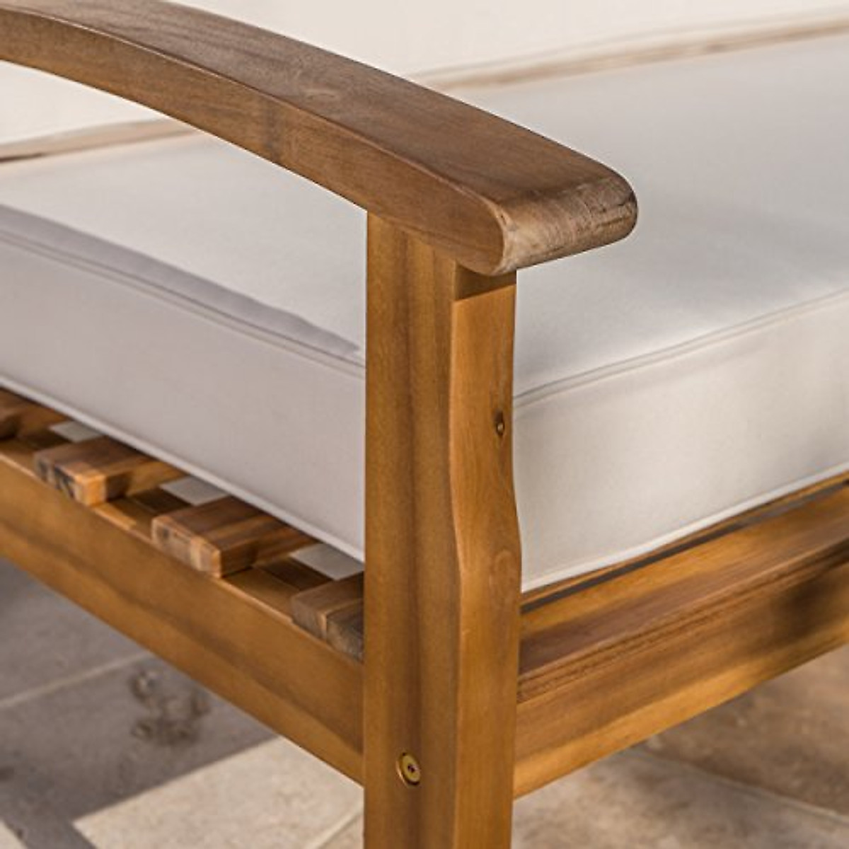 Christopher Knight Home Peyton Outdoor Acacia Wood Loveseat and Coffee Table Set with Water Resistant Cushions, Teak Finish / Beige