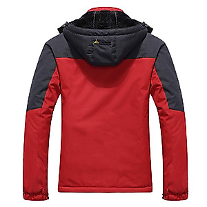 TREKEK Men's Winter Ski Rain Warm Fleece Waterproof Outdoor Mountain Hiking Windbreaker Hooded Snow Coat, Red, Medium