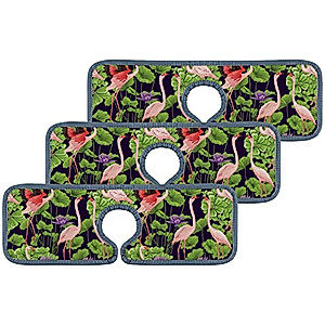 Kitchen Faucet Absorbent Mat 3 Pieces Flamingo And Tropical Plants Faucet Sink Splash Guard Bathroom Counter and RV,Faucet Counter Sink Water Stains Preventer