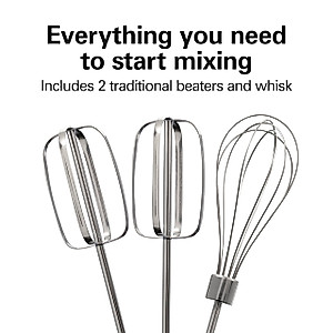 Hamilton Beach 6-Speed Electric Hand Mixer with Whisk, Traditional Beaters, Snap-On Storage Case, White