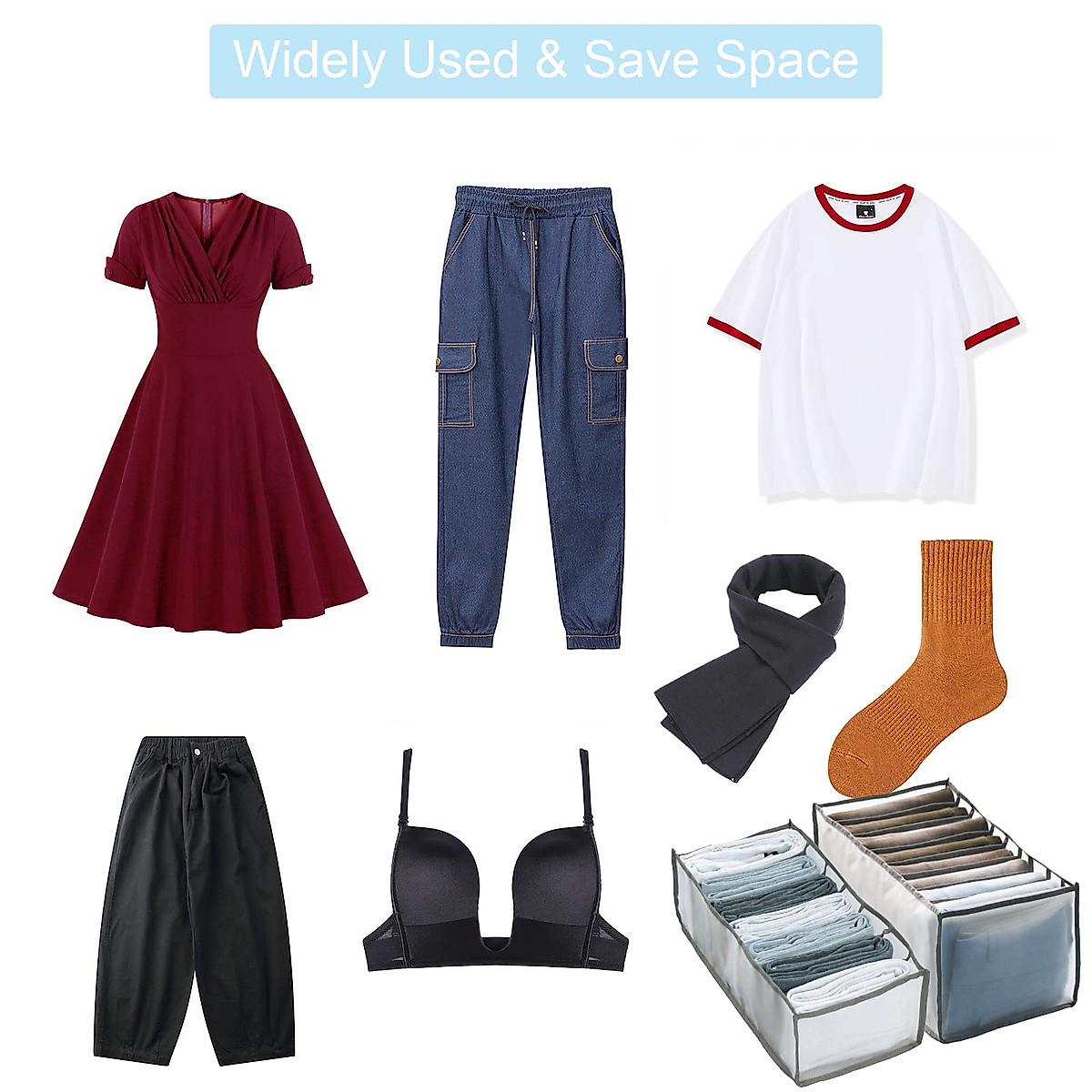 ANCOKKI Wardrobe Clothes Organizer, 7 Grids Visible Clothes Organizer drawers for Jeans, Leggings, T-Shirt, Skirt, Compartment Storage Box 2 Pack (Leggings Grid 2 Pack, Grey)