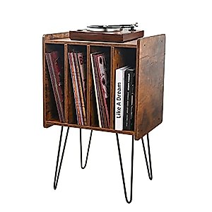 Zedesey Record Player Stand, Vinyl Record Holder Turntable Stand with Metal Legs Record Storage Vintage End Table for Living Room, Bedroom, Rustic Brown